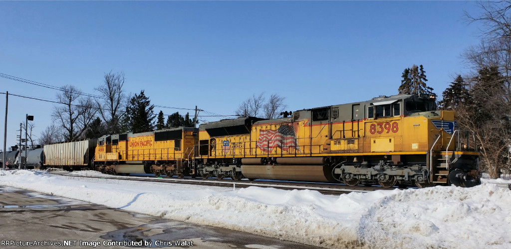 UP 8398 leads a manifest east at La Fox,IL